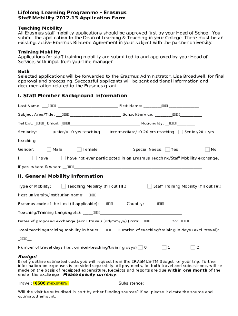 Lifelong Learning Programme - Staff Exchange 2010/11 Application Doc ...
