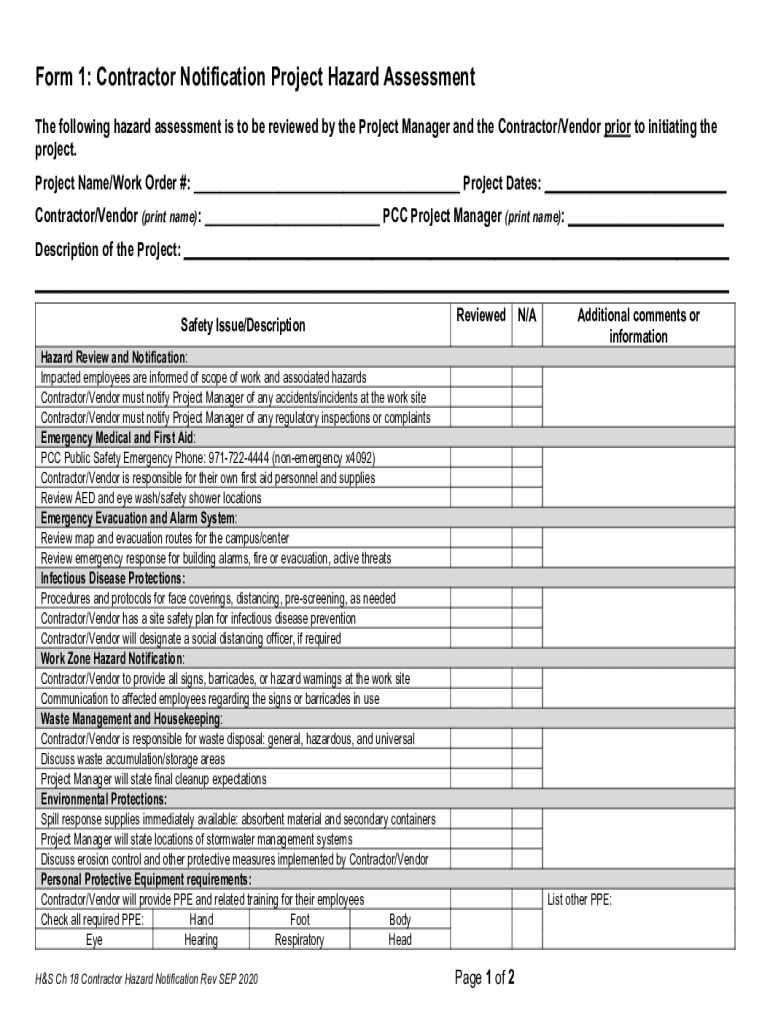 Fillable Online Draft 3 Ch 18 Form 1 Contractor Hazard Assessment Fax ...