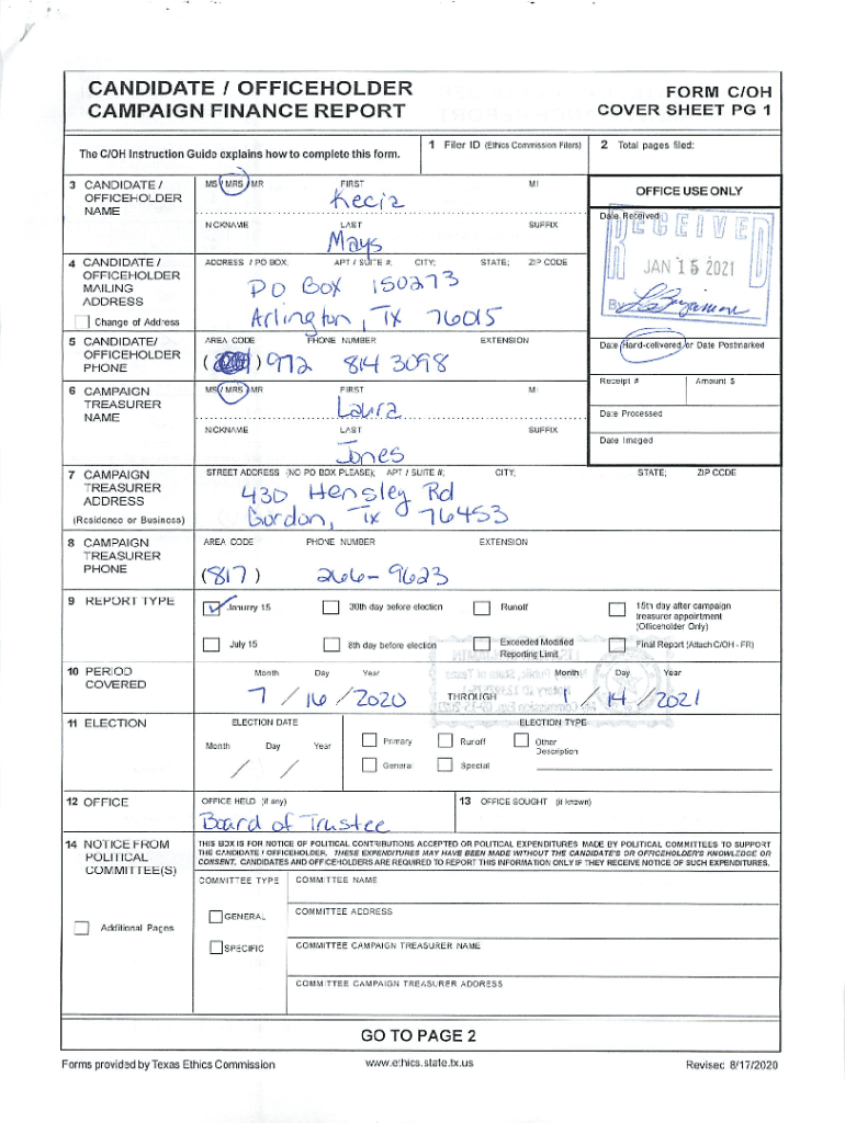 Fillable Online OFFICE USE ONLY OFFICEHOLDER NAME Fo y/i e p 0 ...