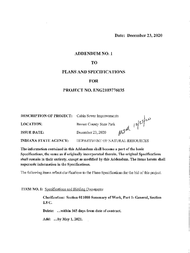 Fillable Online ADDENDUM NO. 1 TO PLANS AND SPECIFICATIONS FOR PROJECT ...
