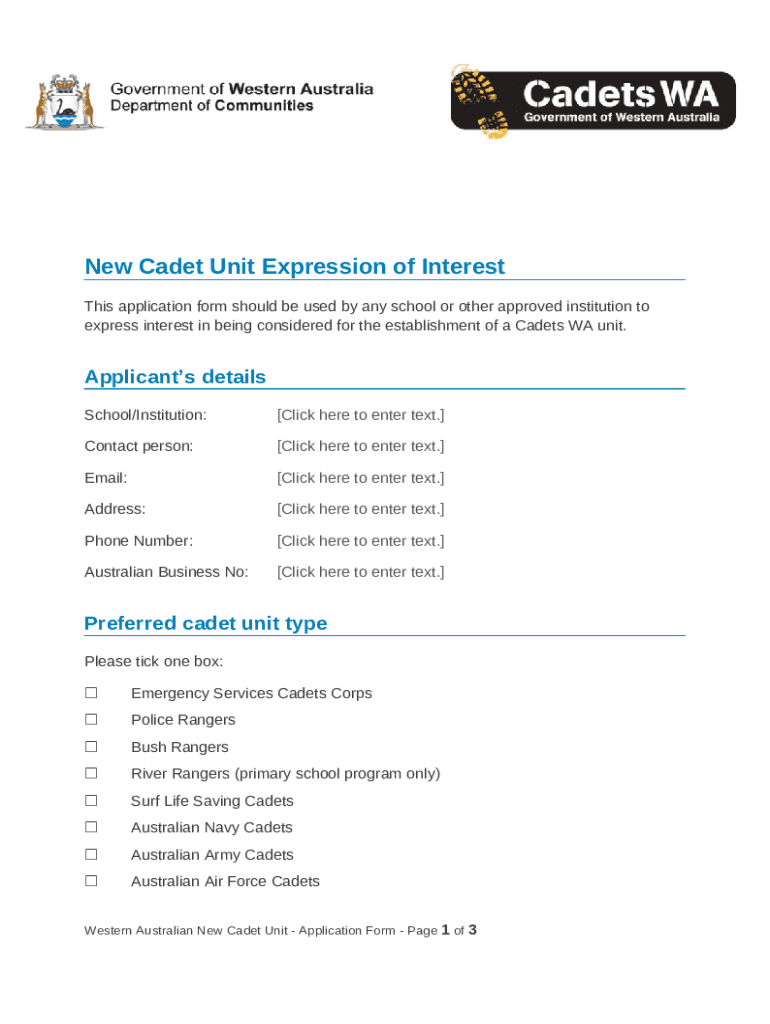 Western Australian New Cadet Unit - Application . Western Australian ...