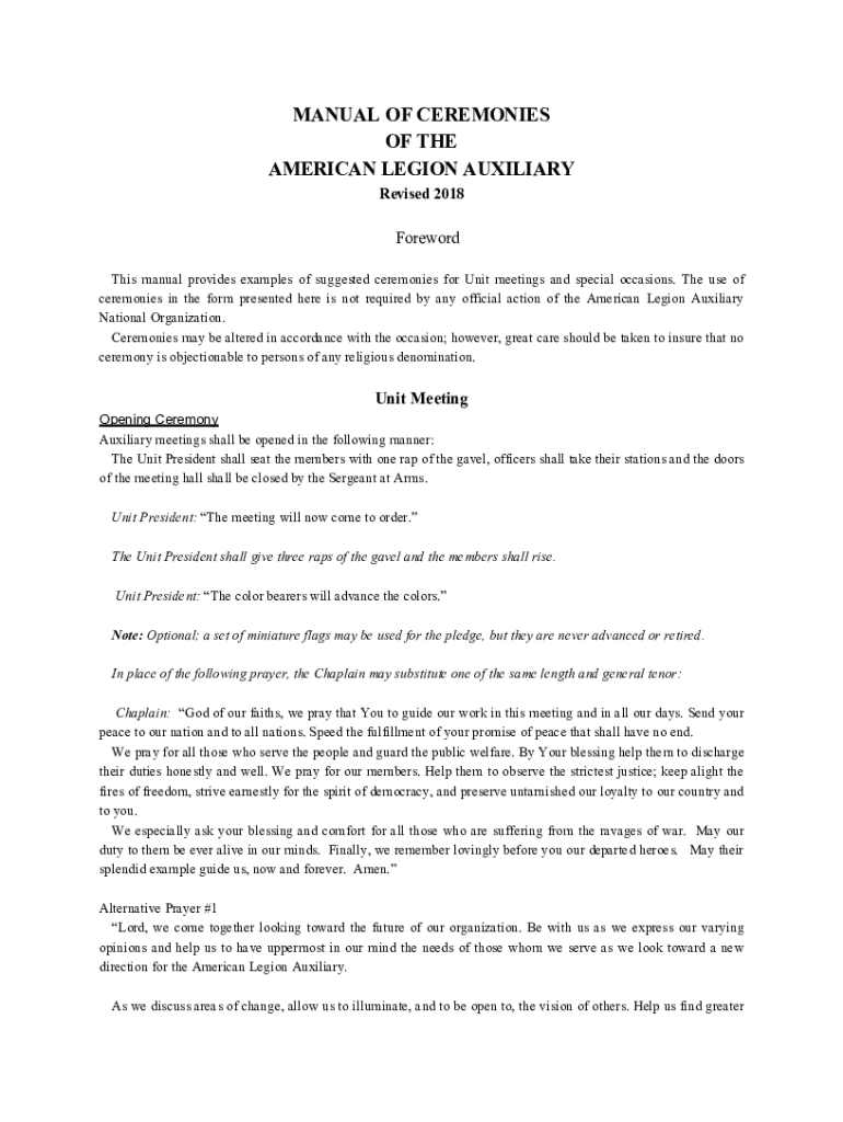 Fillable Online Post Officers Guide and Manual of Ceremonies - American ...