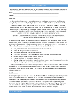 Fillable Online ASSUMPTION OF RISK, RELEASE OF LIABILITY AND INDEMNITY ...