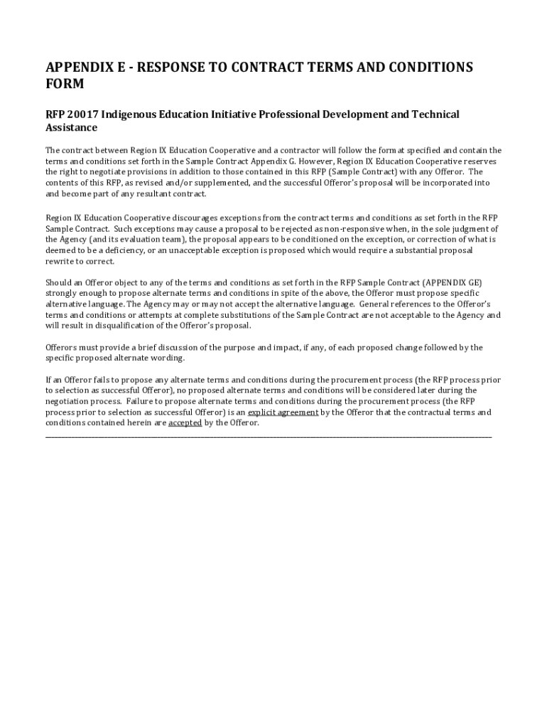 Fillable Online appendix-e-response-to-contract-terms-and-conditions ...