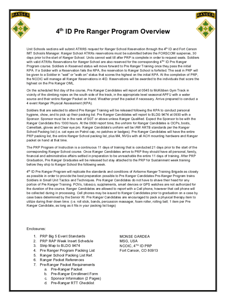 Fillable Online Pre-Ranger :: FORT CAMPBELL - United States ArmyThe ...