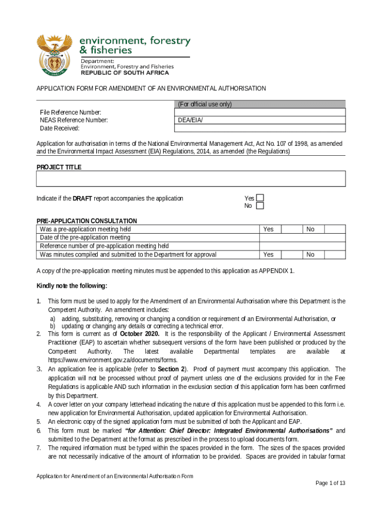 APPLICATION FOR AMENDMENT OF AN ENVIRONMENTAL AUTHORISATION Doc ...