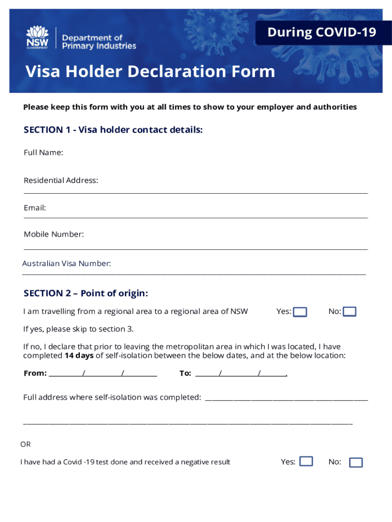 Fillable Online Visa Holder Declaration Form Fax Email Print - pdfFiller