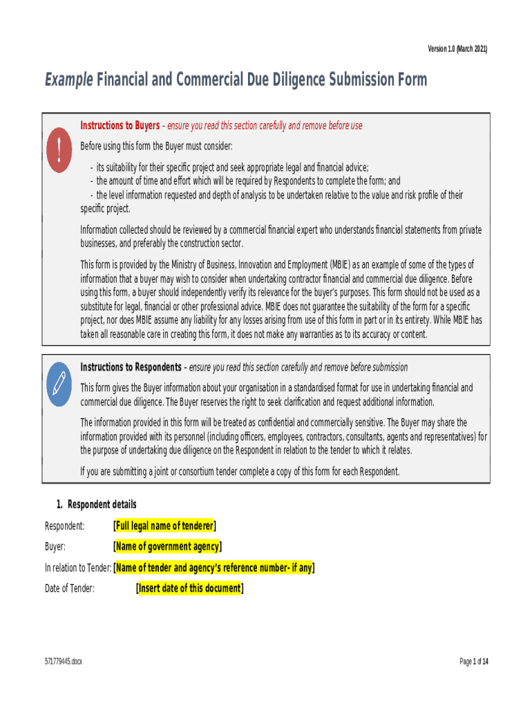 Financial and commercial due diligence submission Doc Template | pdfFiller