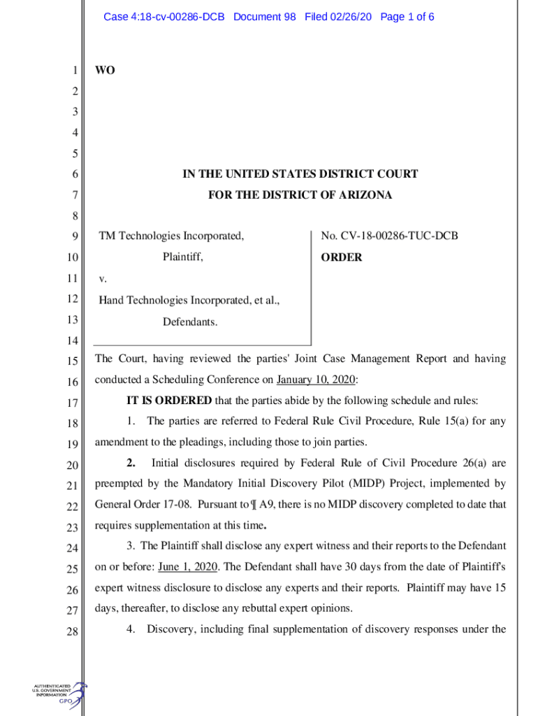 Fillable Online Case 4:18-cv-00286-DCB Document 98 Filed 02/26/20 Page ...