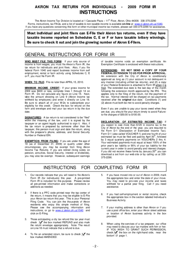 Fillable Online AKRON TAX RETURN FOR INDIVIDUALS Fax Email Print ...