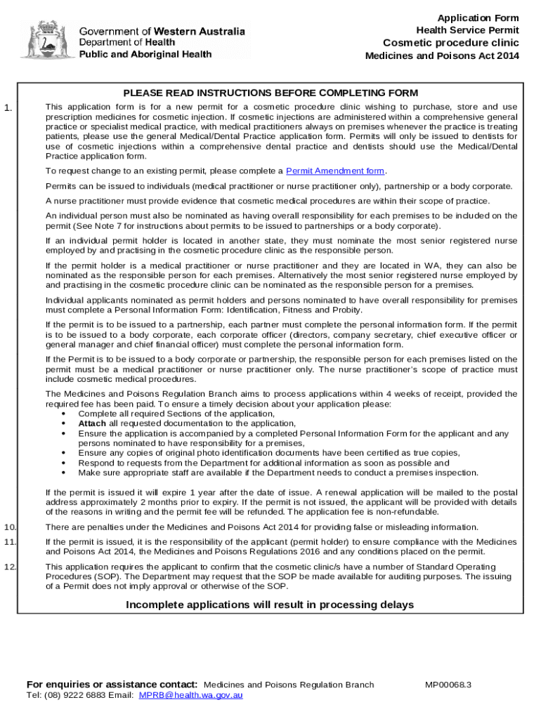 This application is for a new permit for a cosmetic procedure clinic ...