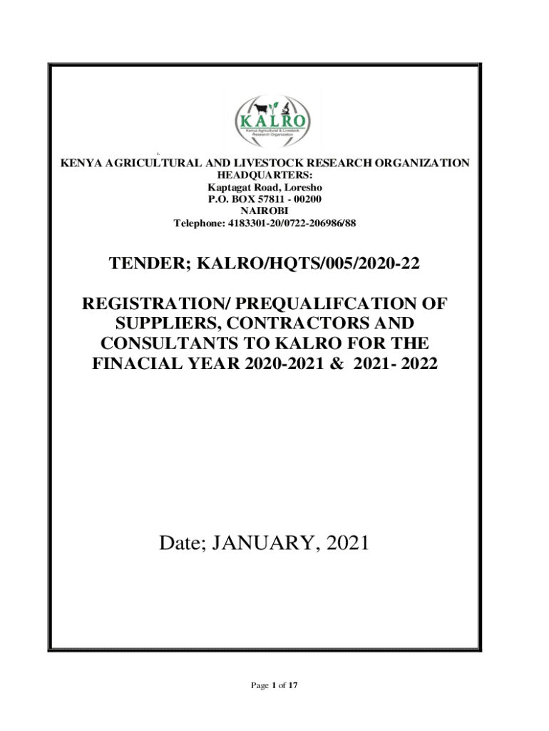 Fillable Online Kenya Agricultural & Livestock Research Organization ...