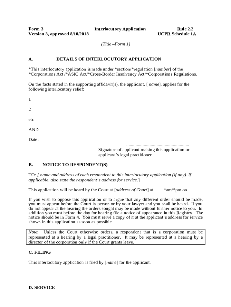 Corporations Act - 3 - Interlocutory application. Corporations Act ...