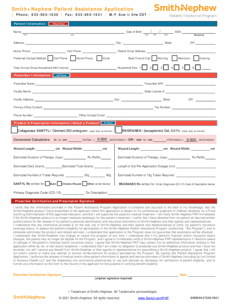 Fillable Online Smith+Nephew Patient Assistance Program (PAP) Application Fax Email Print ...