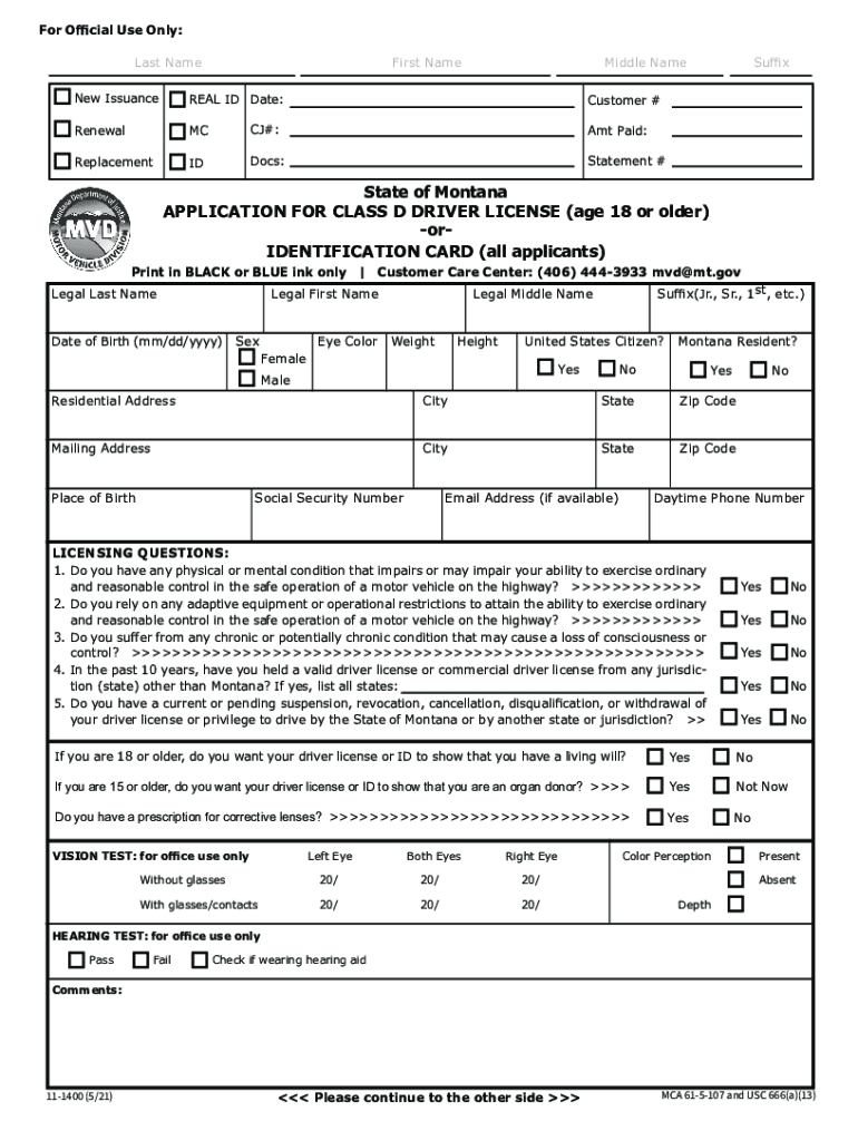 Fillable Online Application for Class D Driver License and Application ...