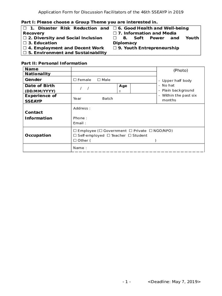 Application for Discussion Facilitators of SSEAYP2005 Doc Template | pdfFiller