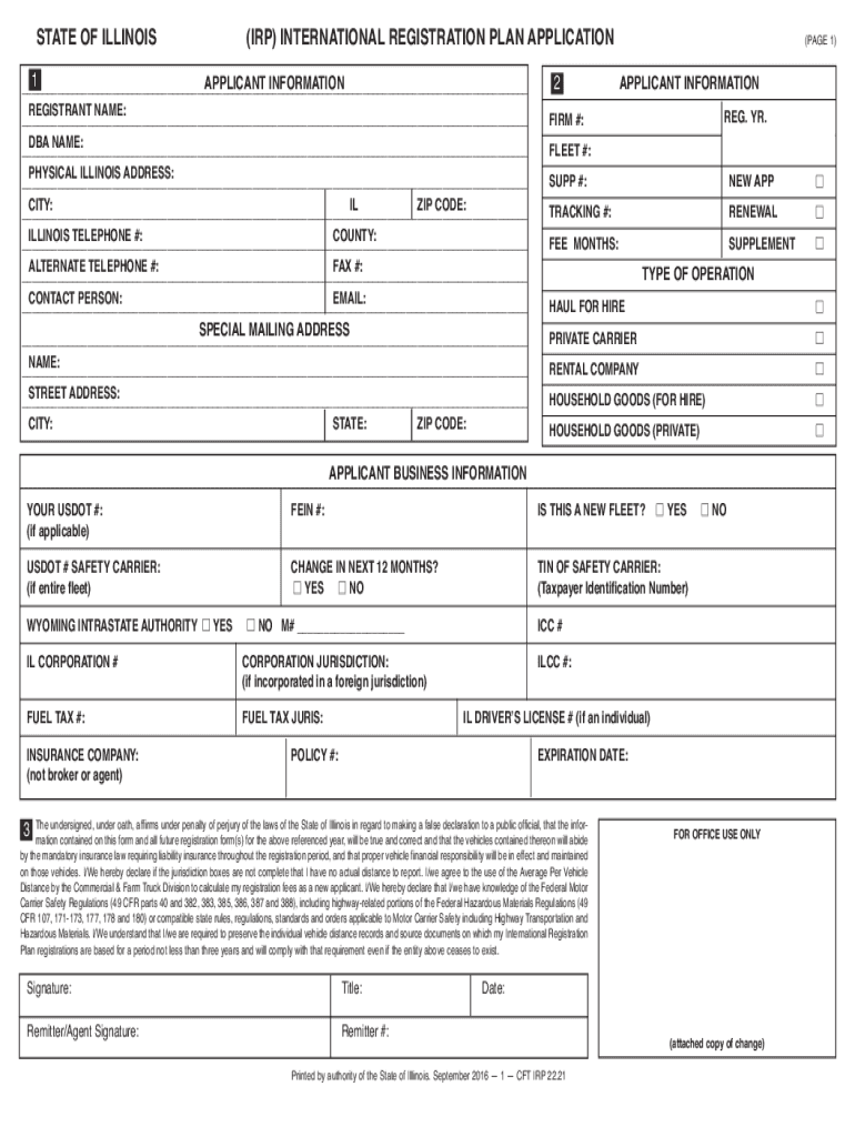 Fillable Online StatE of illinoiS (irp) intErnational rEgiStration plan ...