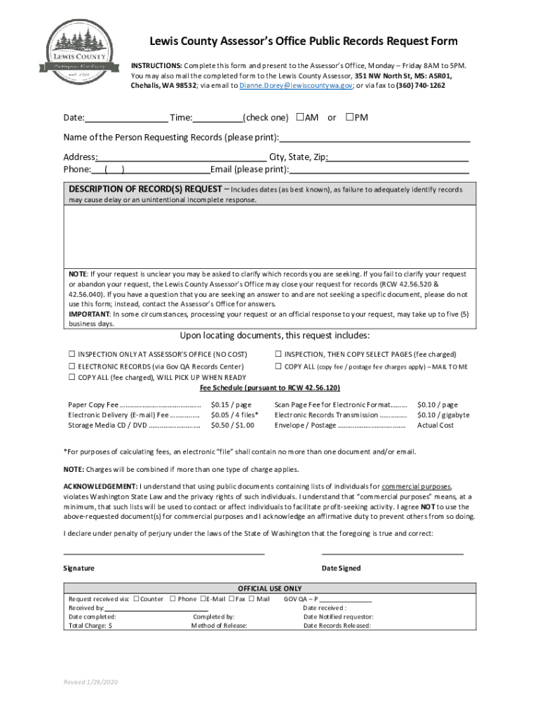 Fillable Online Lewis County Assessor's Office Public Records Request Form Fax Email Print ...