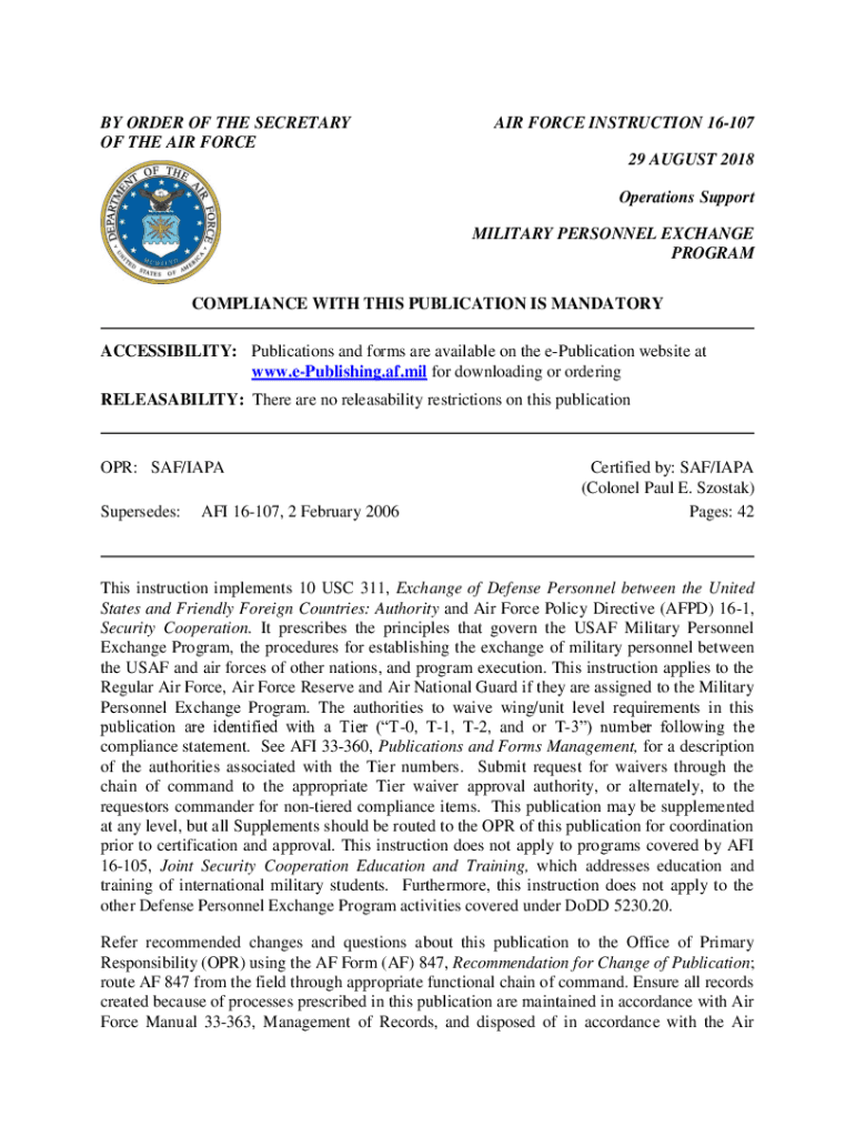 Fillable Online AIR FORCE INSTRUCTION 16-107 Fax Email Print - pdfFiller
