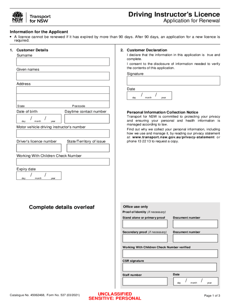 Fillable Online Driving Instructor's Licence Application for Renewal ...