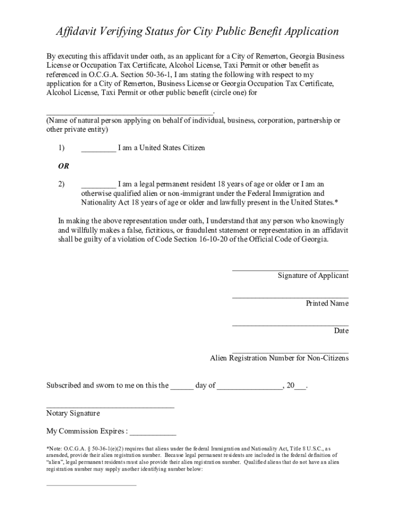 Fillable Online Affidavit Verifying Status.doc Fax Email Print - pdfFiller