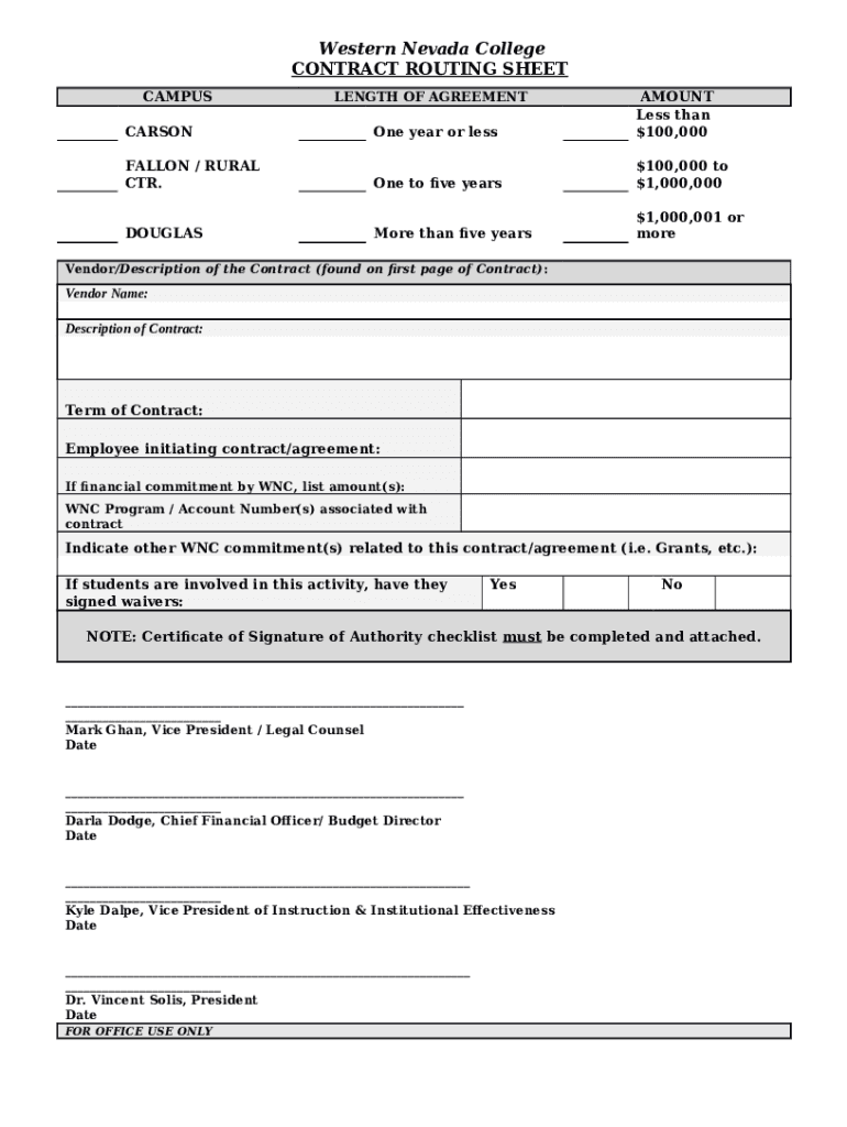 CONTRACT ROUTING SHEET Doc Template | pdfFiller