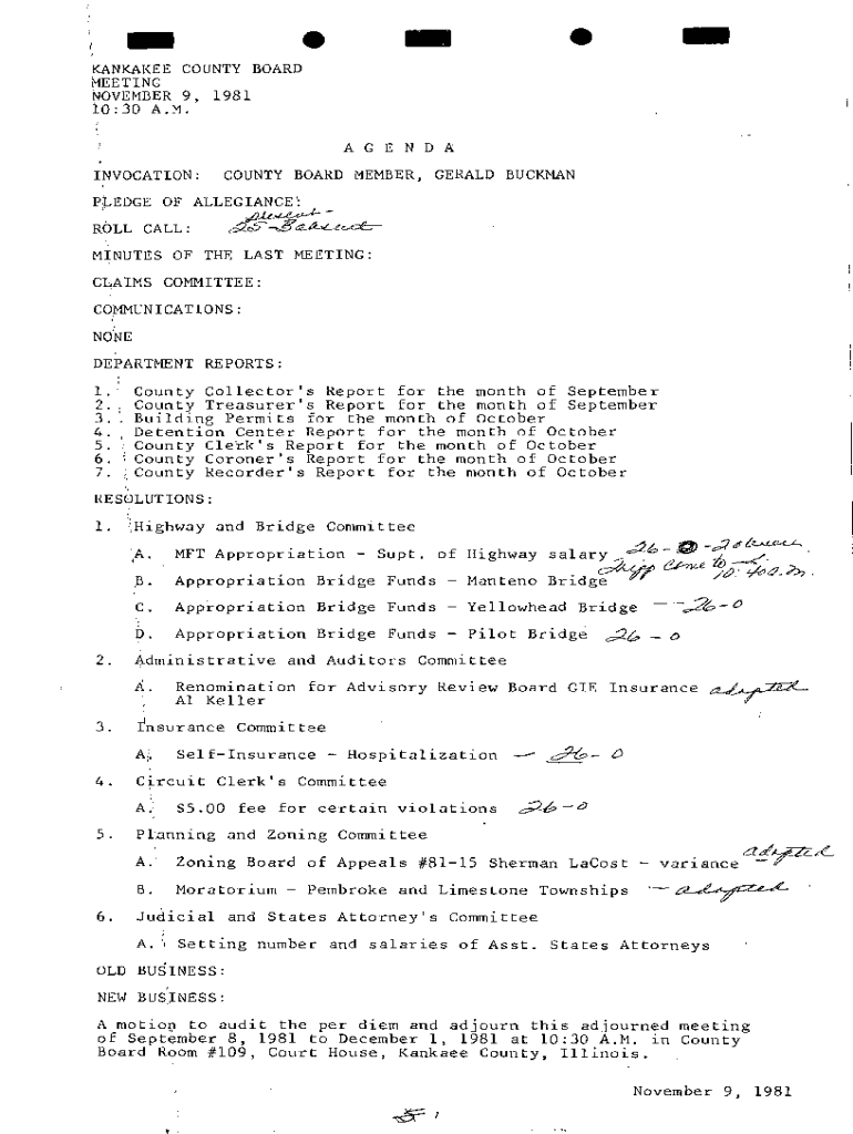 Fillable Online Agenda Invocation Bob Scholl County Board Member Pledge ...