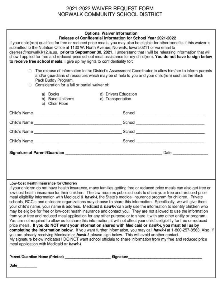 Fillable Online Elementary School Waiver Consultations ...