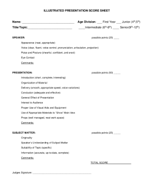 Fillable Online ILLUSTRATED PRESENTATION SCORE SHEET Name: Age Division ...