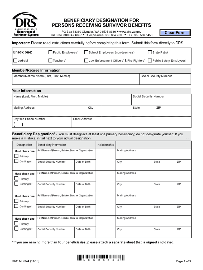 Fillable Online Beneficiary Designation for receiving survivor benefits ...