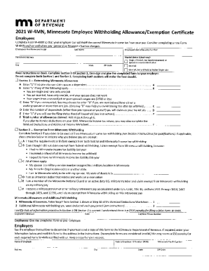 Fillable Online 2021 W-4MN, Minnesota Employee Withholding Allowance ...