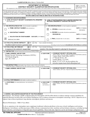 Fillable Online DD 254, DoD Contract Security Classification ...