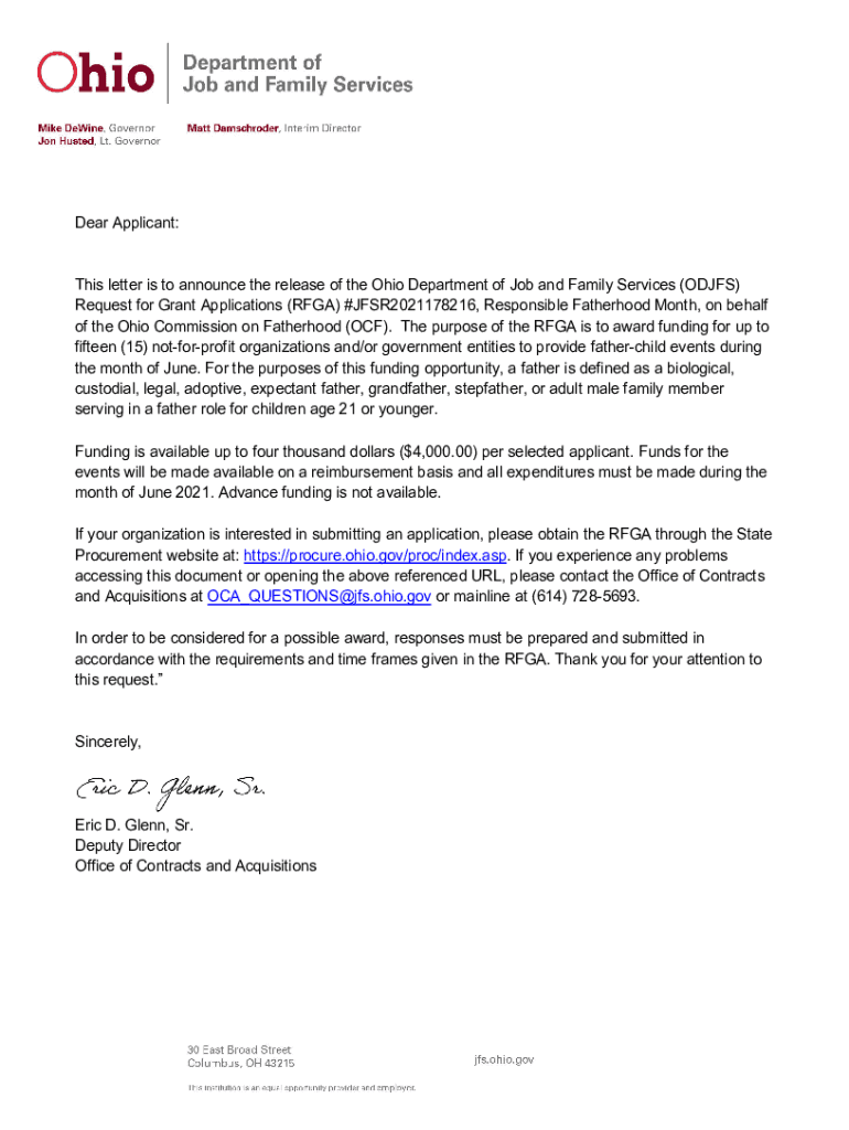 Fillable Online procure ohio Dear Applicant: This letter is to announce ...