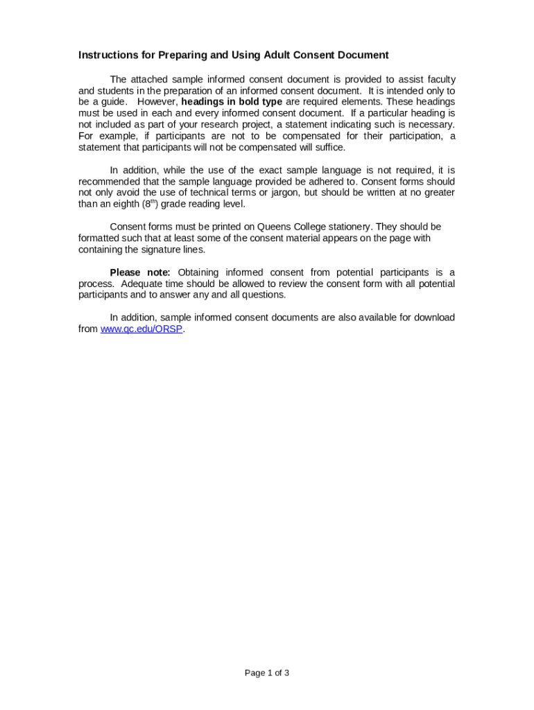 Instructions for Preparing and Using Consent Document Doc Template ...