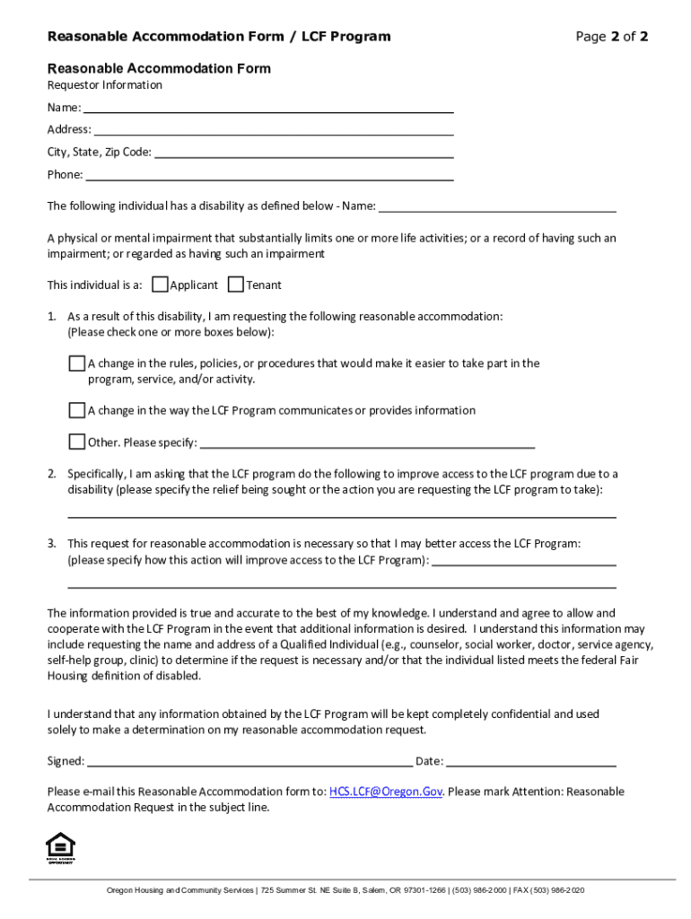 Fillable Online Reasonable Accommodation Request Notice & Form Fax ...