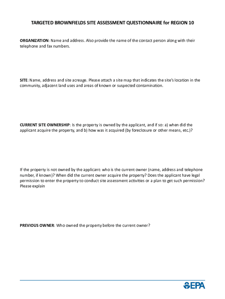 Fillable Online Targeted Brownfields Site Assessment Questionnaire for ...