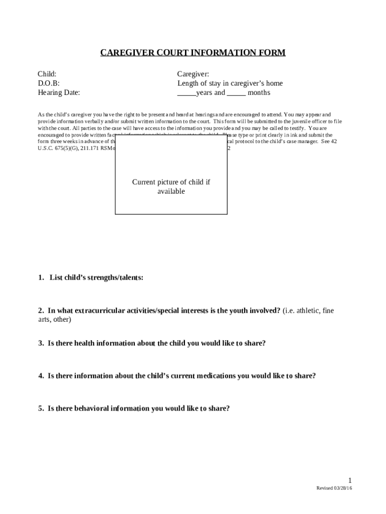 CARETAKERS INATION - dss mo Doc Template | pdfFiller