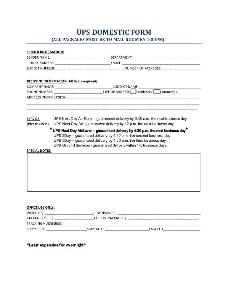 Fillable Online my alfred UPS Domestic Form Fax Email Print - pdfFiller