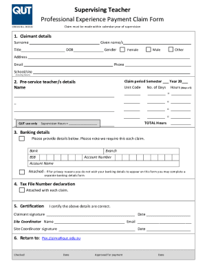 Fillable Online Supervising Teacher Professional Experience Payment ...