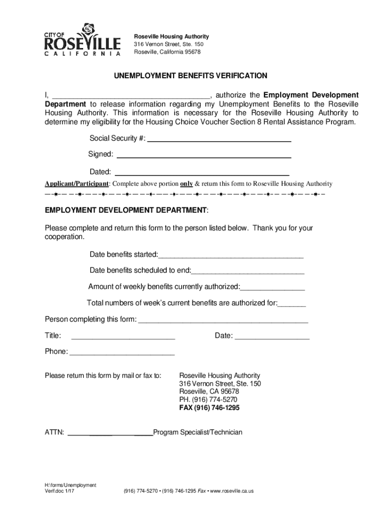 Fillable Online Unemployment Verification.doc Fax Email Print - pdfFiller