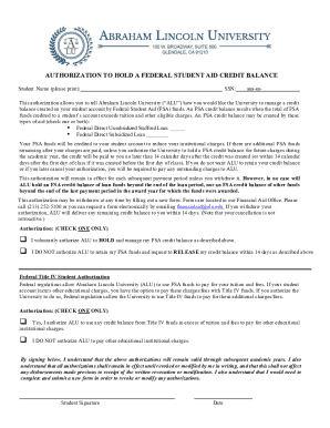 Fillable Online Title IV Student HOLD Credit Balance Authorization.docx Fax Email Print - pdfFiller