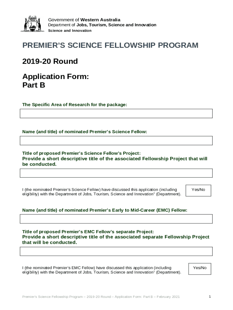 2019-20 Round - Premier's Science Fellowship Program - Application ...