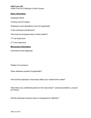 Fillable Online HRO Form 307 Intake Form for Employee Conduct Issues ...