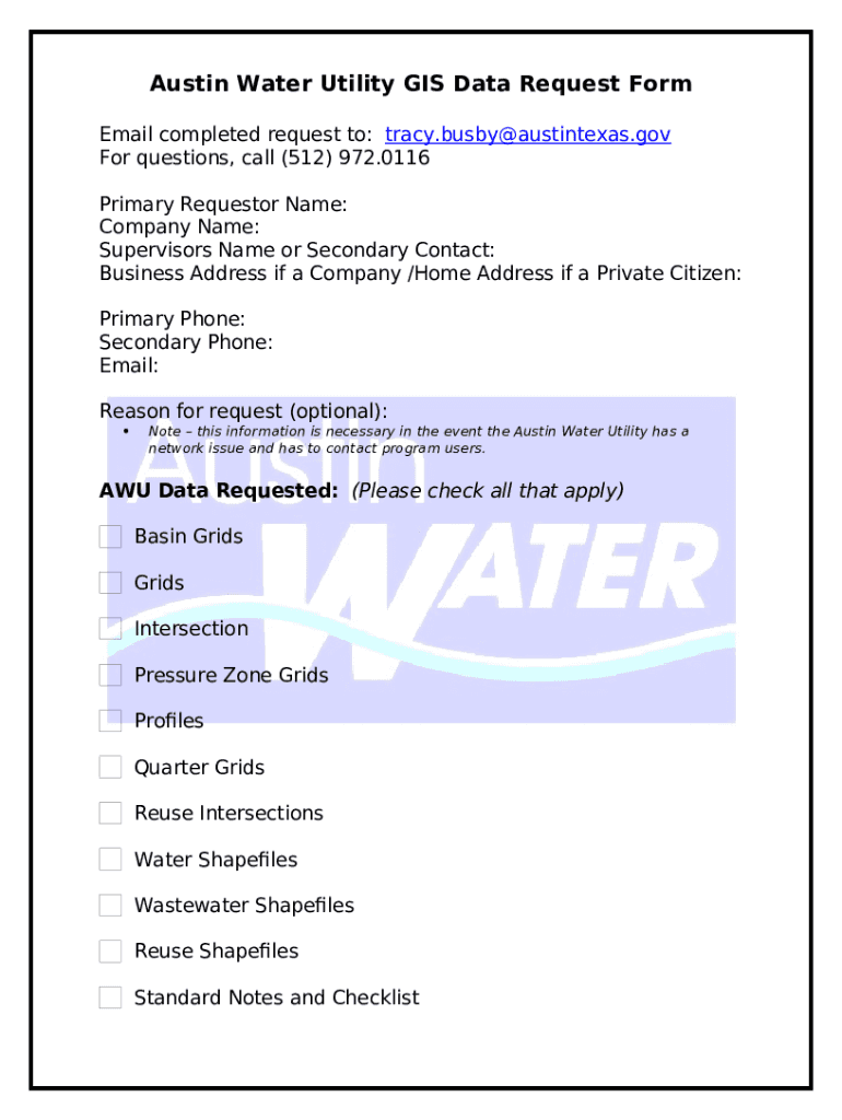 Austin Water Utility GIS Data Request - ftp austintexas Doc Template ...