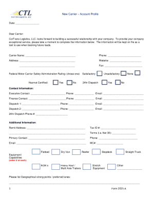 Fillable Online New Carrier Account Profile Fax Email Print - pdfFiller