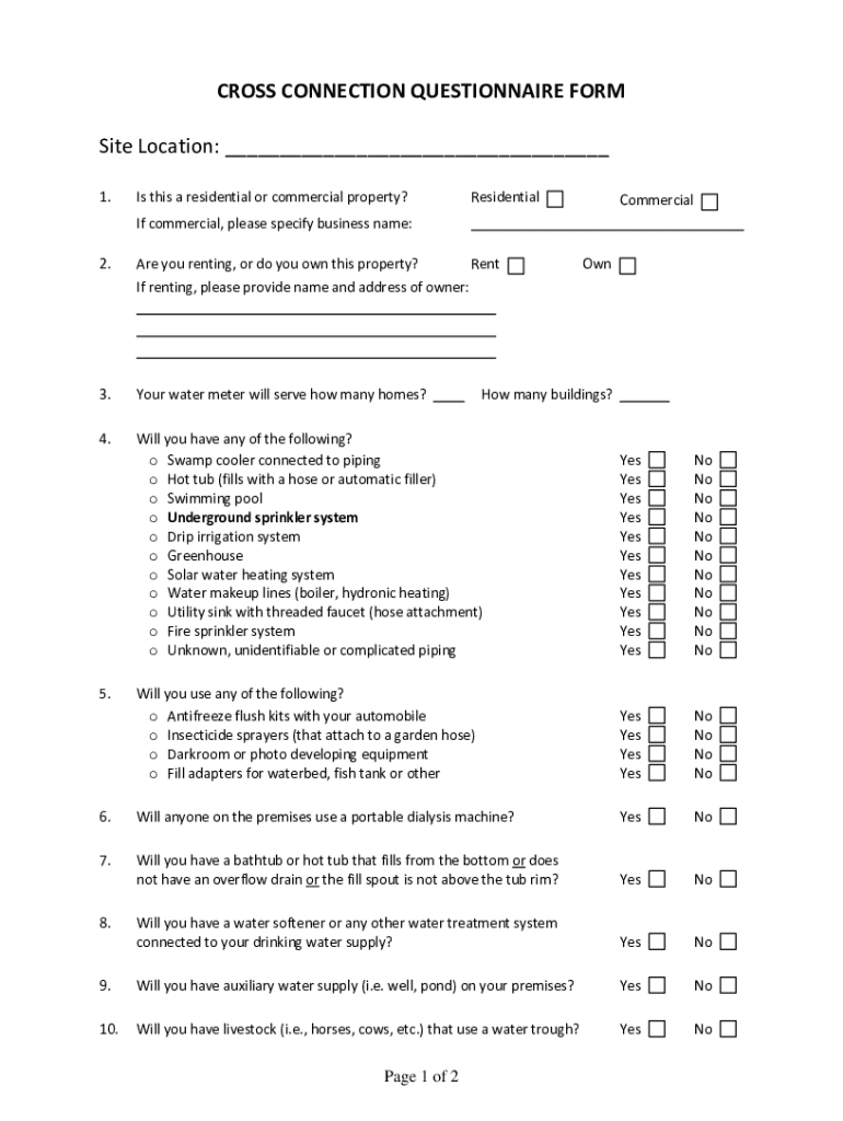 Fillable Online CROSS CONNECTION SURVEY REPORT FORM - Eatonville Wa Fax ...