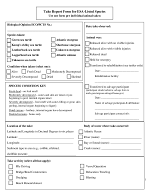 Fillable Online GAR Take Report Form for ESA-Listed Species. GAR Take ...