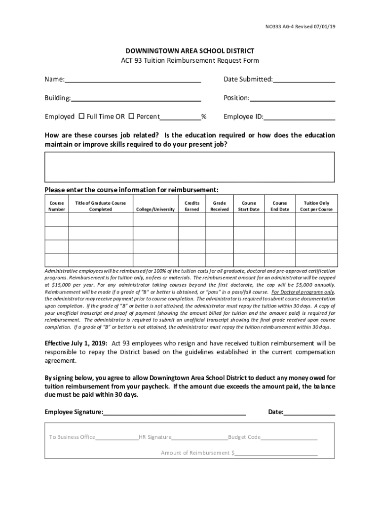 Fillable Online Act 93 Tuition Reimbursement Form 7.1.19.docx Fax Email ...