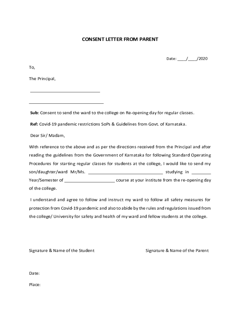 Fillable Online CONSENT LETTER FROM PARENT Fax Email Print - pdfFiller