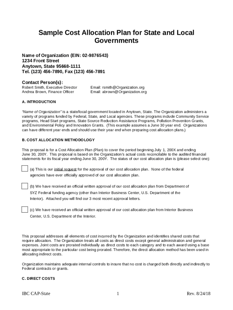 Sample Cost Allocation Plan for State and Local Governments Doc ...